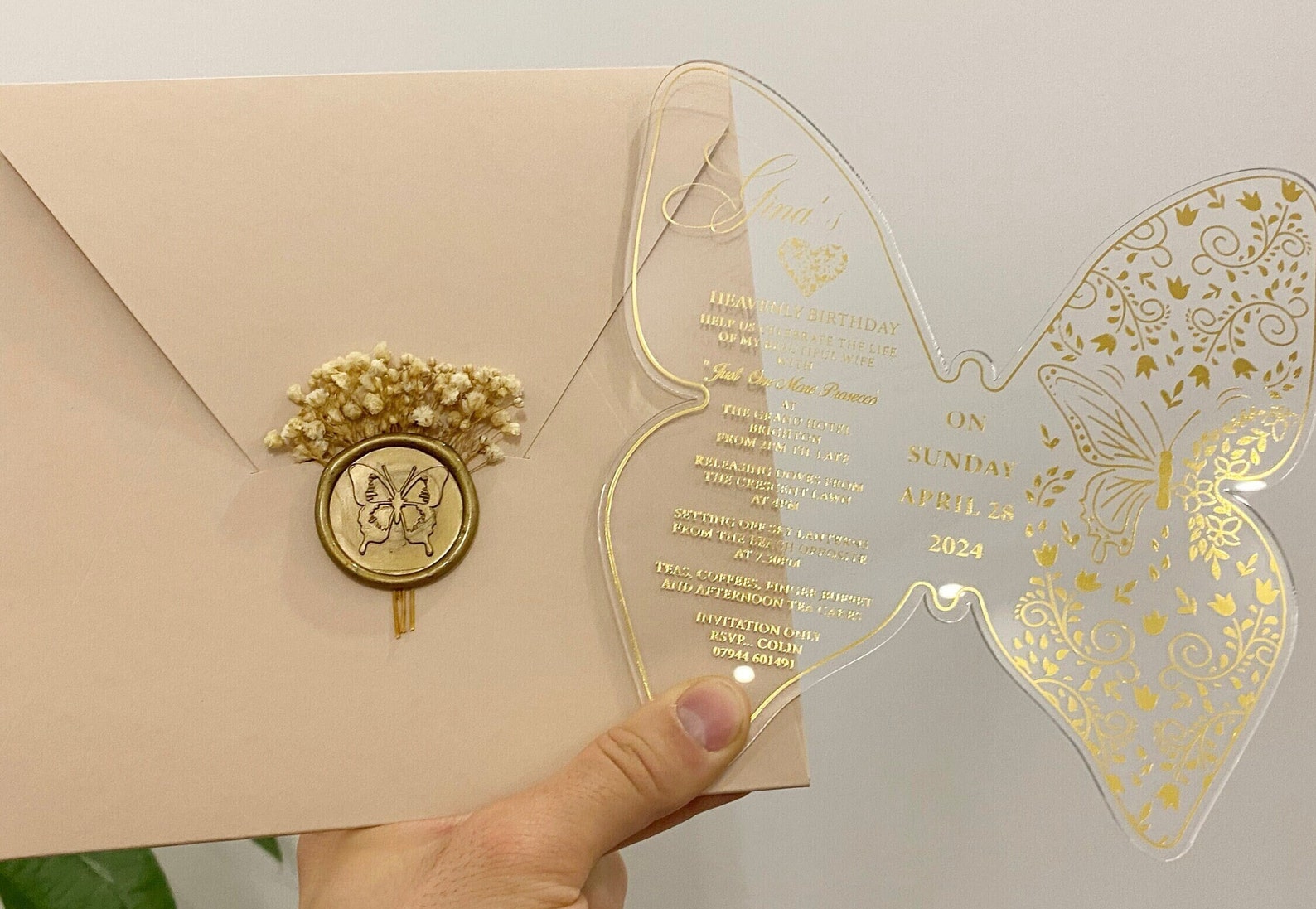 Gold Foil Butterfly Plexiglass Invitation, Powder Envelope, Wax Seal - Etsy