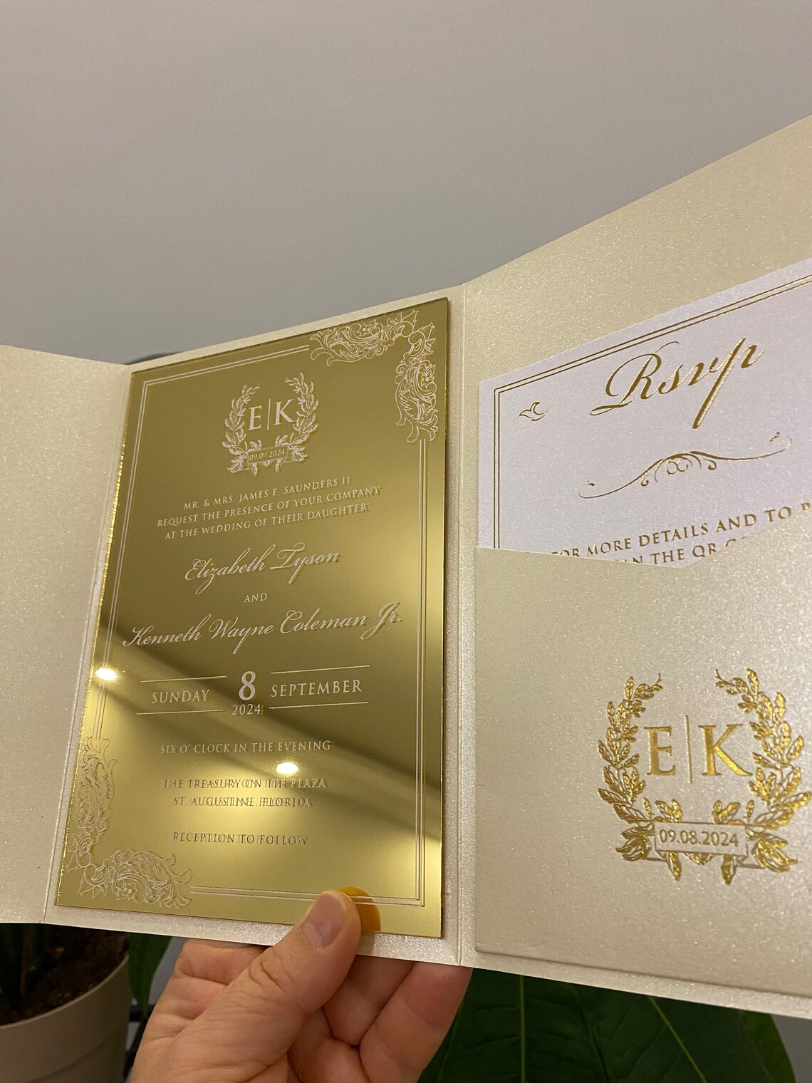 Gold Mirrored Invitation, Mirrored Wedding Invitation, Gold Mirrored ...