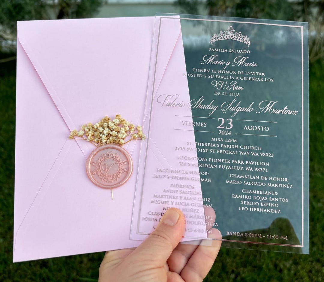 Rose Gold Foil Quinceañera Invitation: Pink Envelope, Wax Seal - Etsy