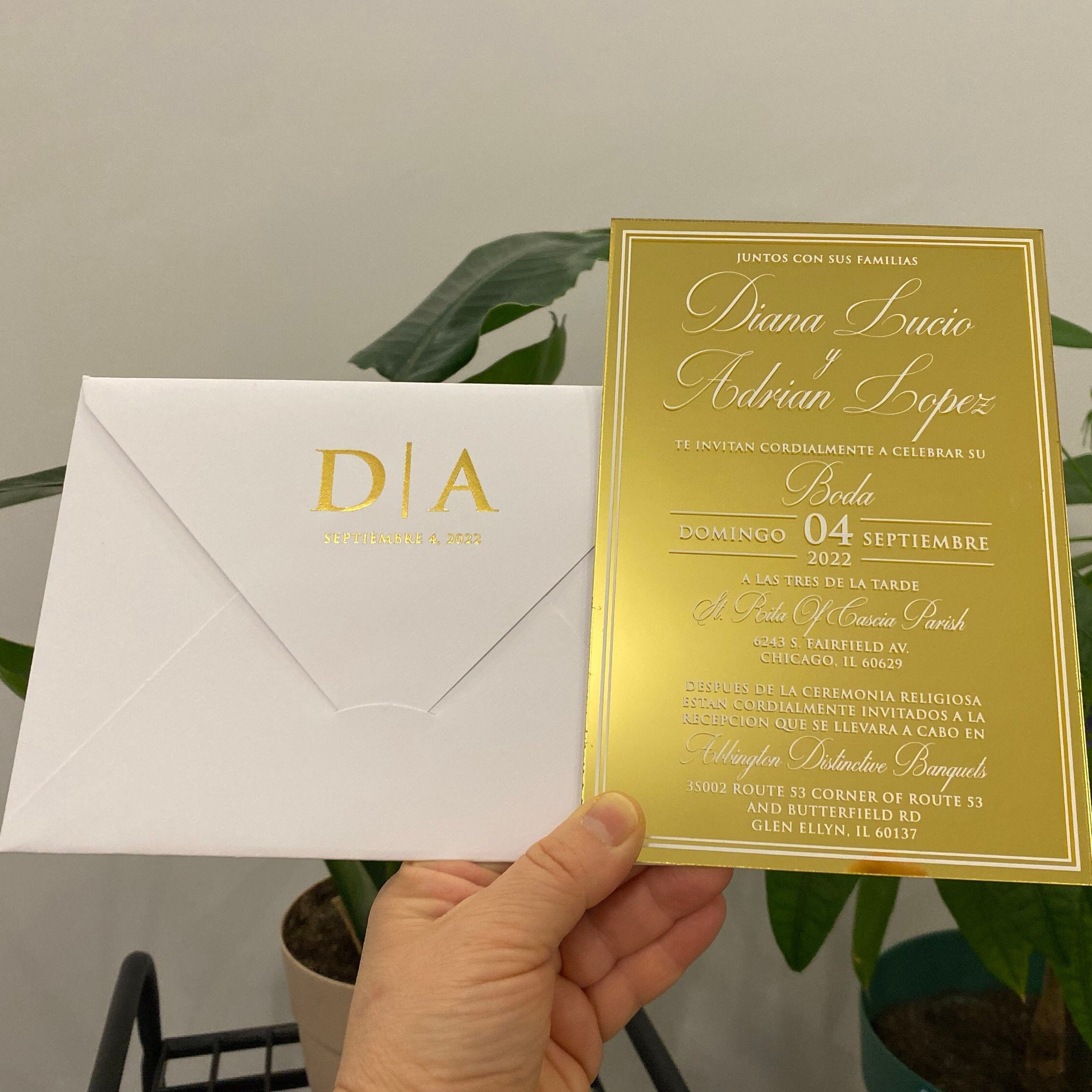 Mirror Invitation, Gold Mirror Invitation, Wedding Invitation, Gold ...