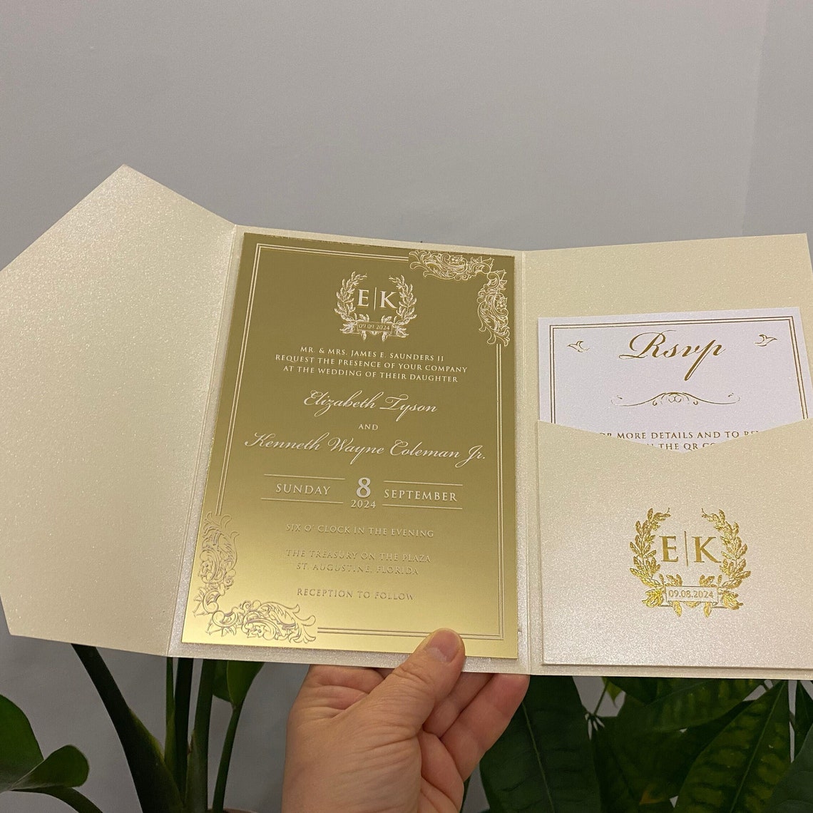 Gold Mirrored Invitation, Mirrored Wedding Invitation, Gold Mirrored ...