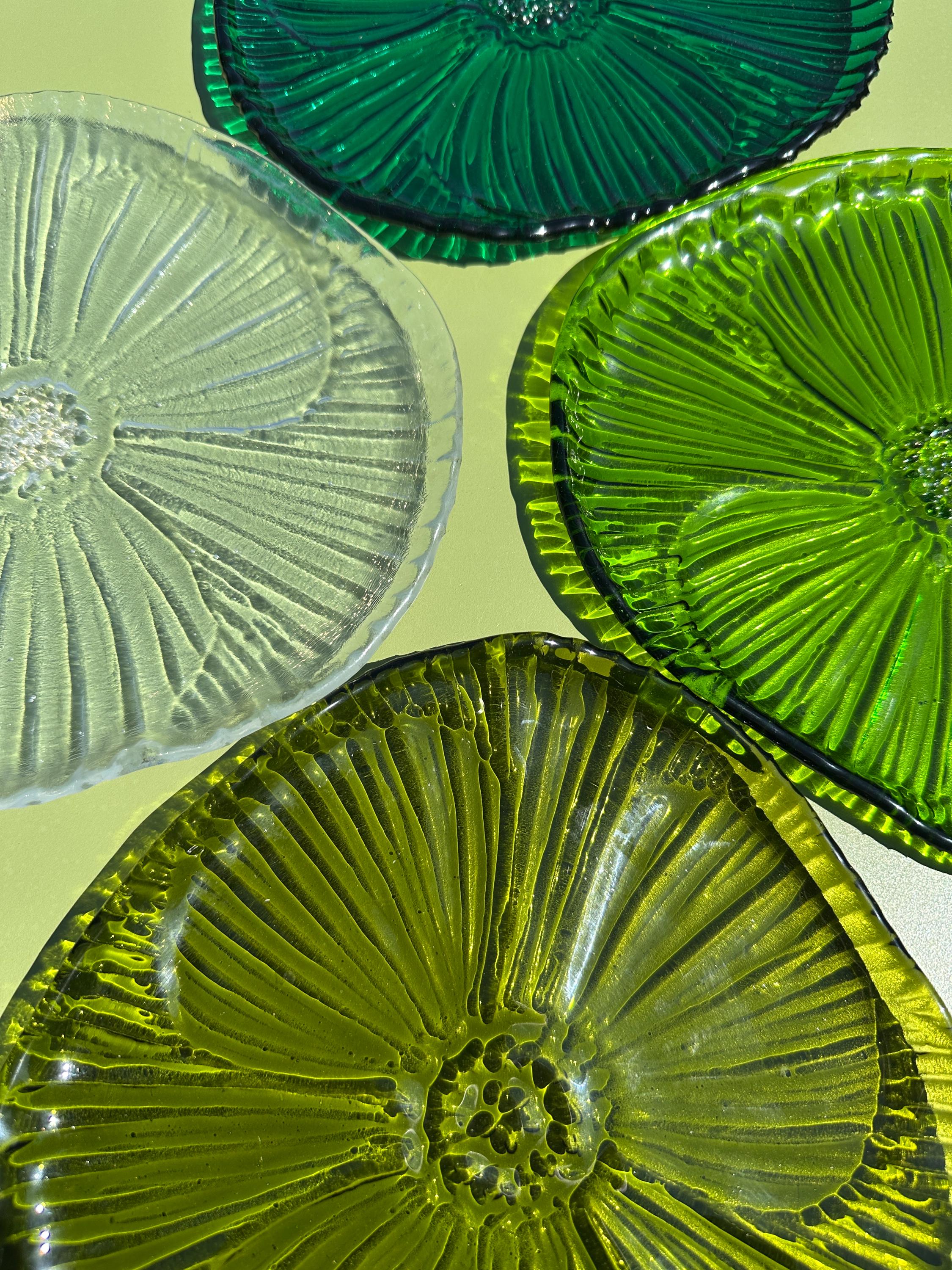 Glass Flower Fused Glass Art Dish, Fern Green. - Etsy