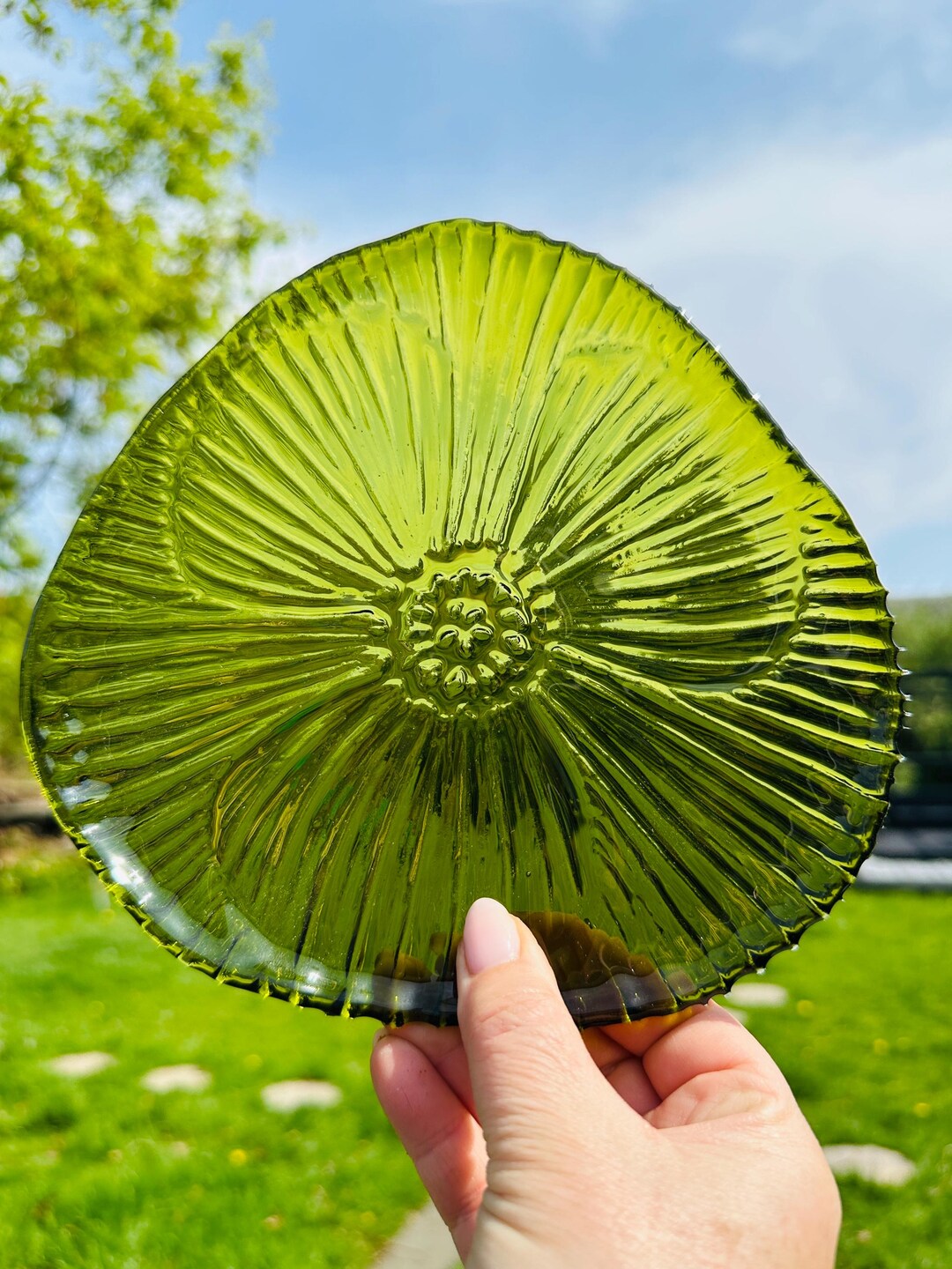 Glass Flower Fused Glass Art Dish, Fern Green. - Etsy