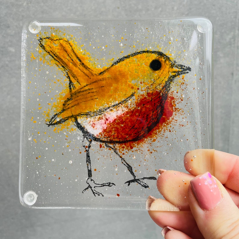 Fused Glass Robin Coaster: Hand Screen Printed Bird Art - Etsy