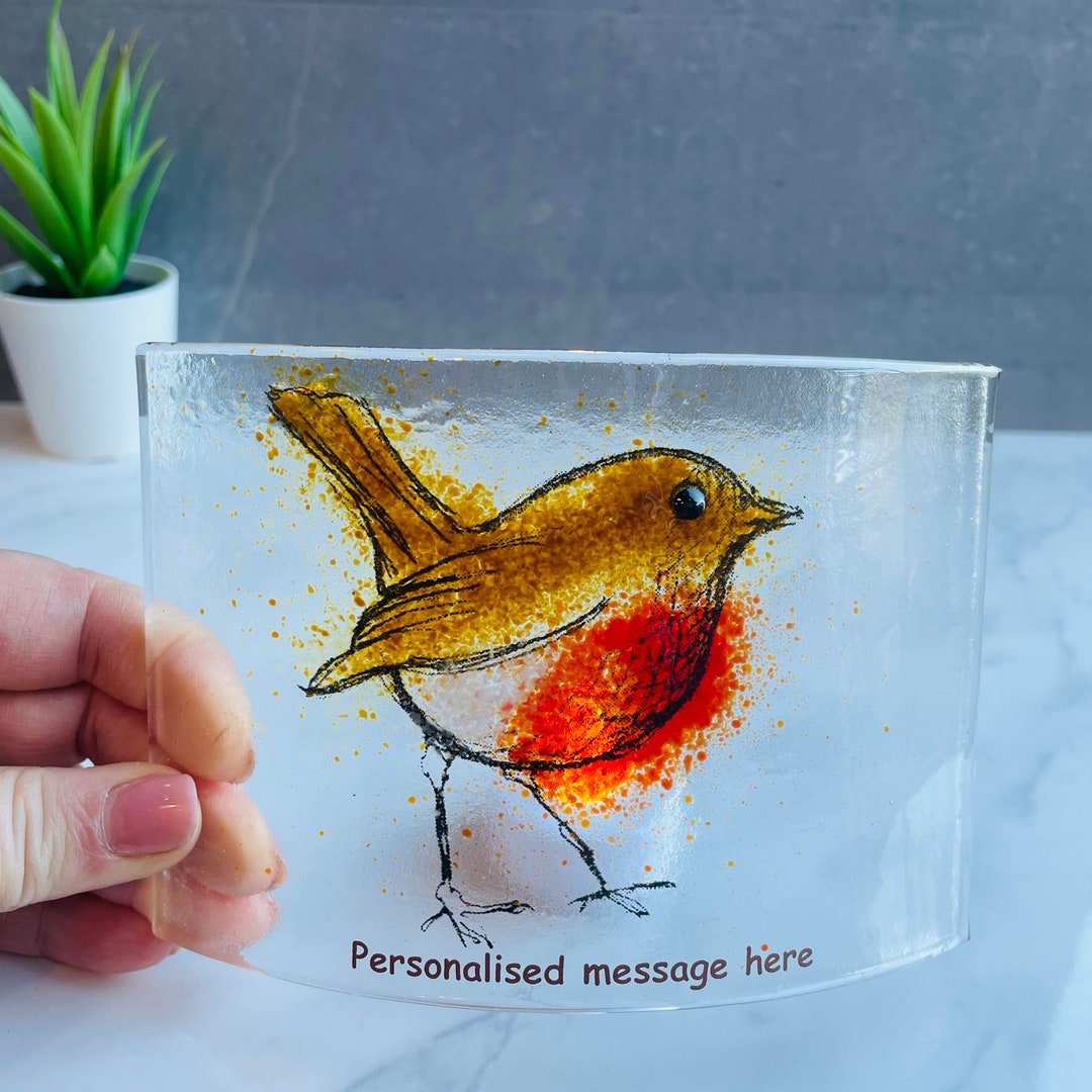 Remembrance Robin Fused Glass Curve, Personalised Glass Robin , Robins ...