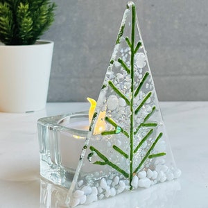 Christmas Tealight Decoration, Christmas Tree Glass Tea Light Holder ...