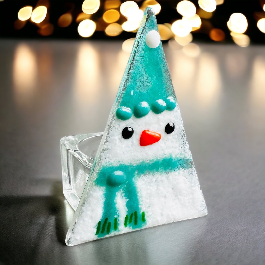 Snowman Christmas Tea Light Decoration, Glass Christmas Decoration ...