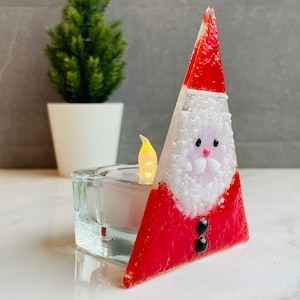 Fused Glass Santa Tea Light Holder, Santa Christmas Table Decoration ...