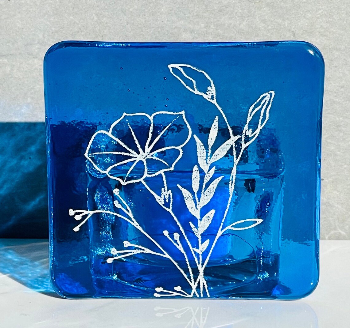 Fused Glass Tea Light: September Birth Flower Morning Glory Gift - Etsy