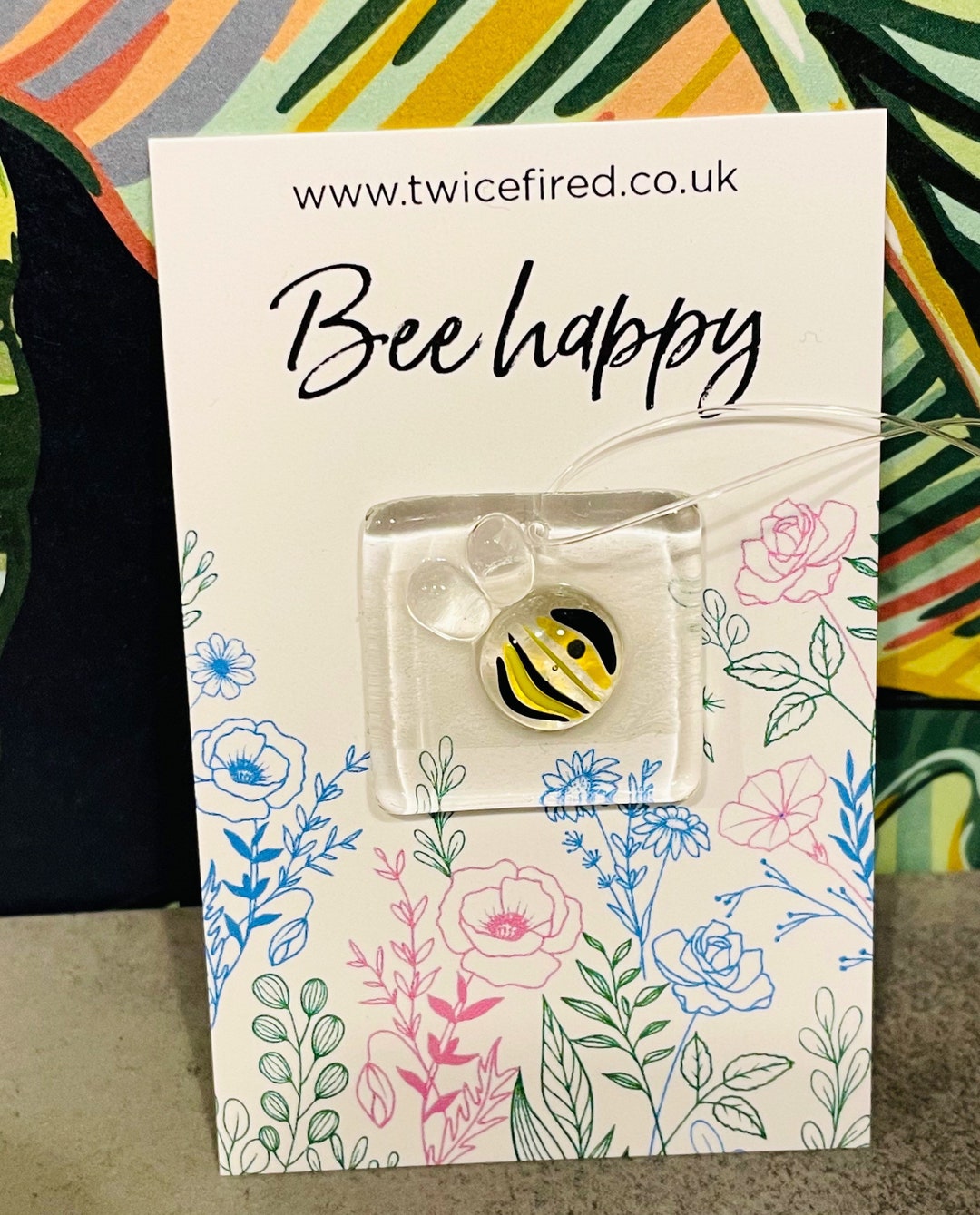 Bee Glass Token Card, Bee Happy Pocket Token, Glass Bee Hanging Gift ...