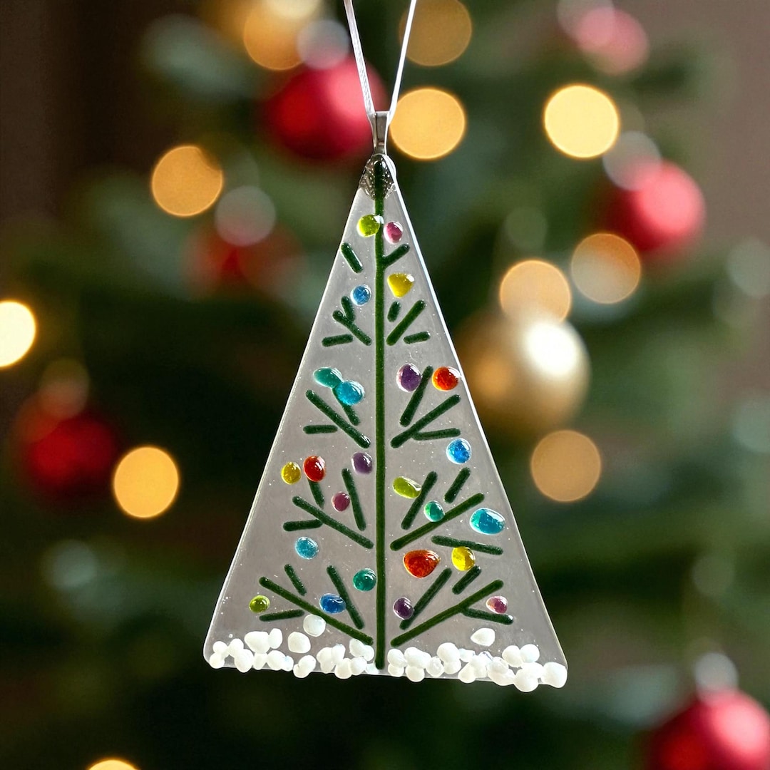 Fused Glass Christmas Tree Ornament, Multi Colour Handmade Holiday ...
