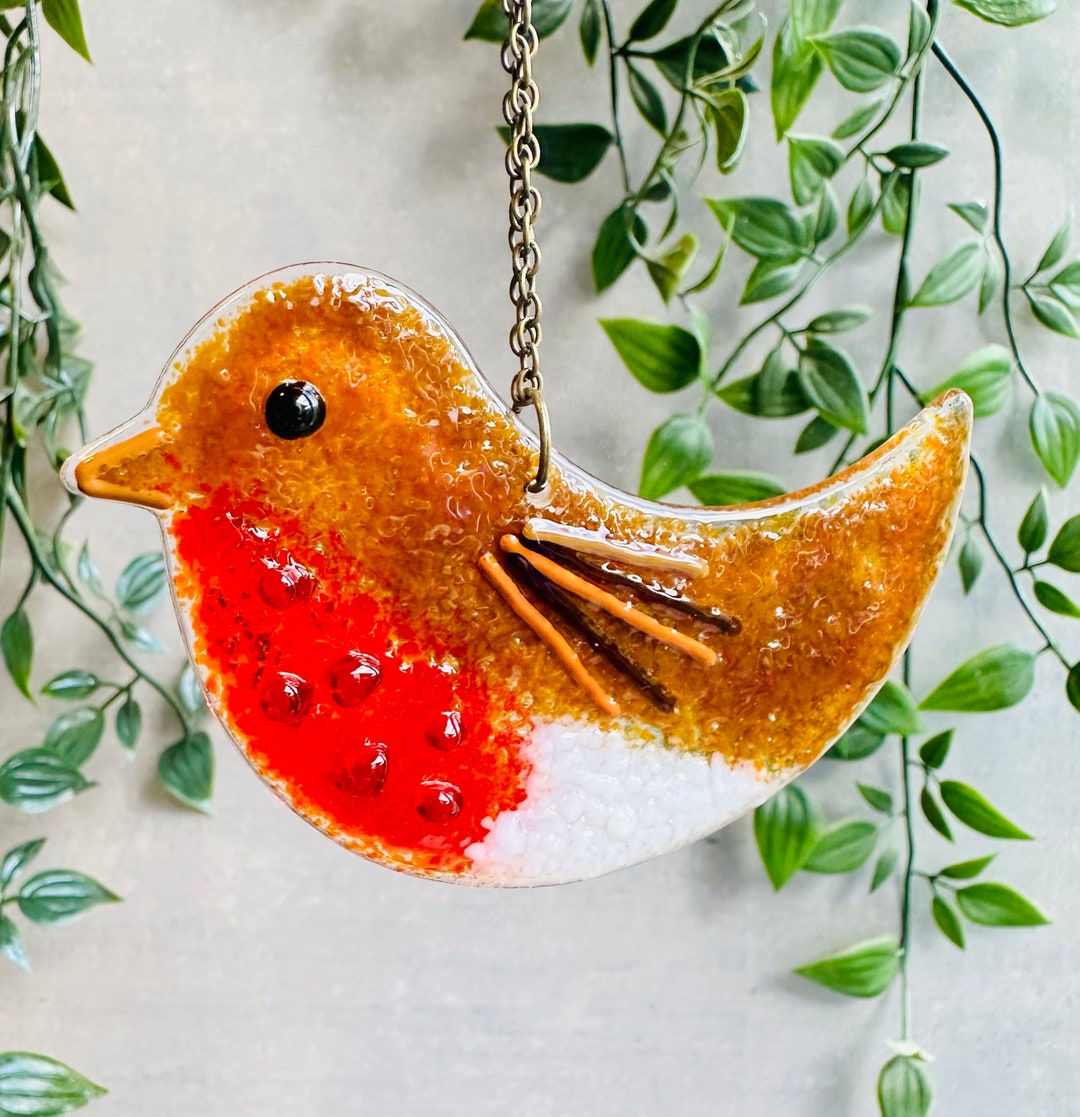 Fused Glass Robin Bird Suncatcher. - Etsy