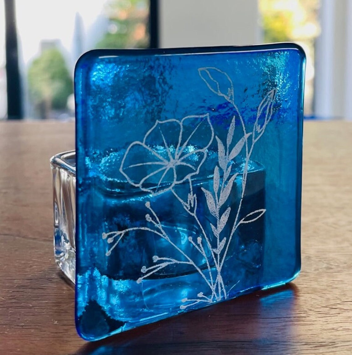 Fused Glass Signed A C Ross Morning Glory