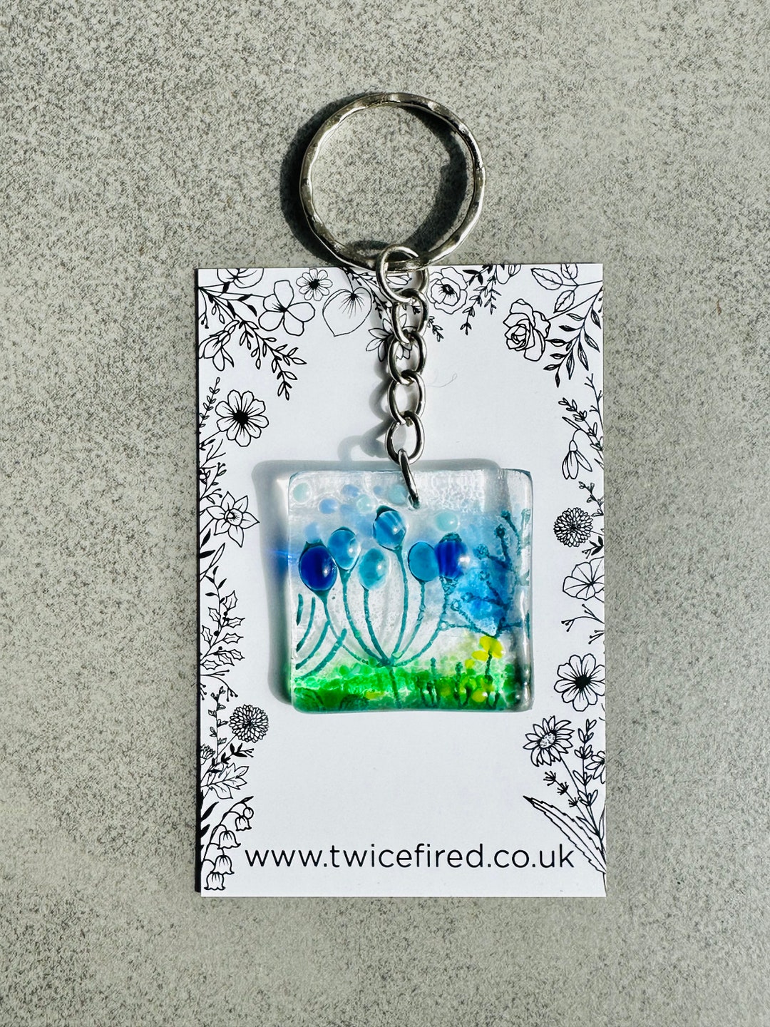 Fused Glass Blue Flower Key Ring - Etsy