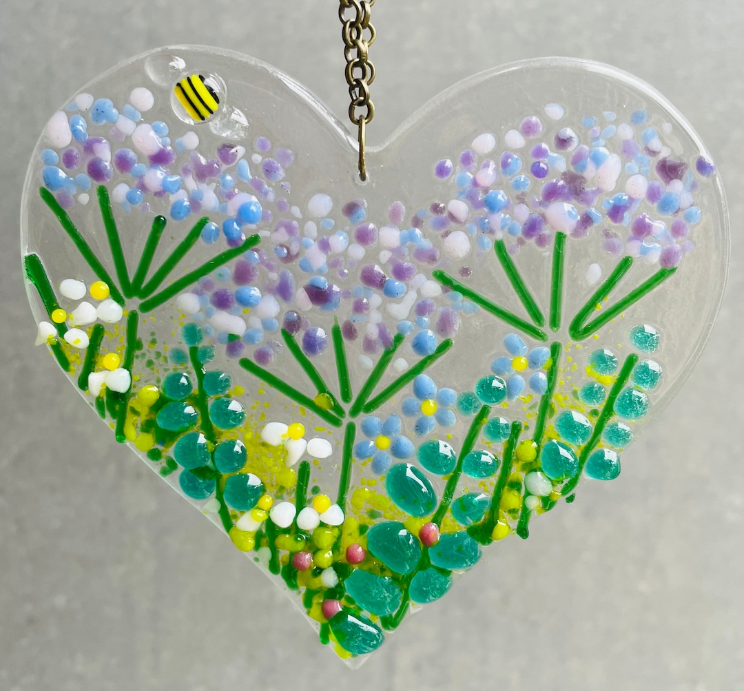 Fused Glass Kit, Fused Glass Kit, Glass Heart Craft Kit, Floral and Bee ...