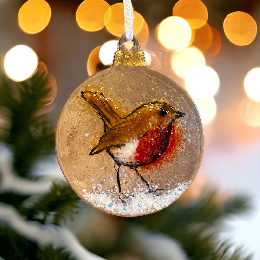Fused Glass Robin Christmas Bauble Decoration. Robin Christmas Tree ...