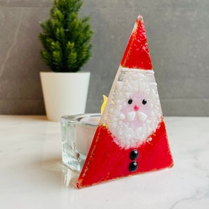 Fused Glass Santa Tea Light Holder, Santa Christmas Table Decoration ...