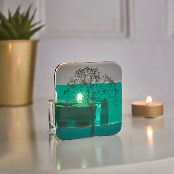 Fused Glass Green Tree Tea Light. Fused Glass Green Tree Tea - Etsy UK