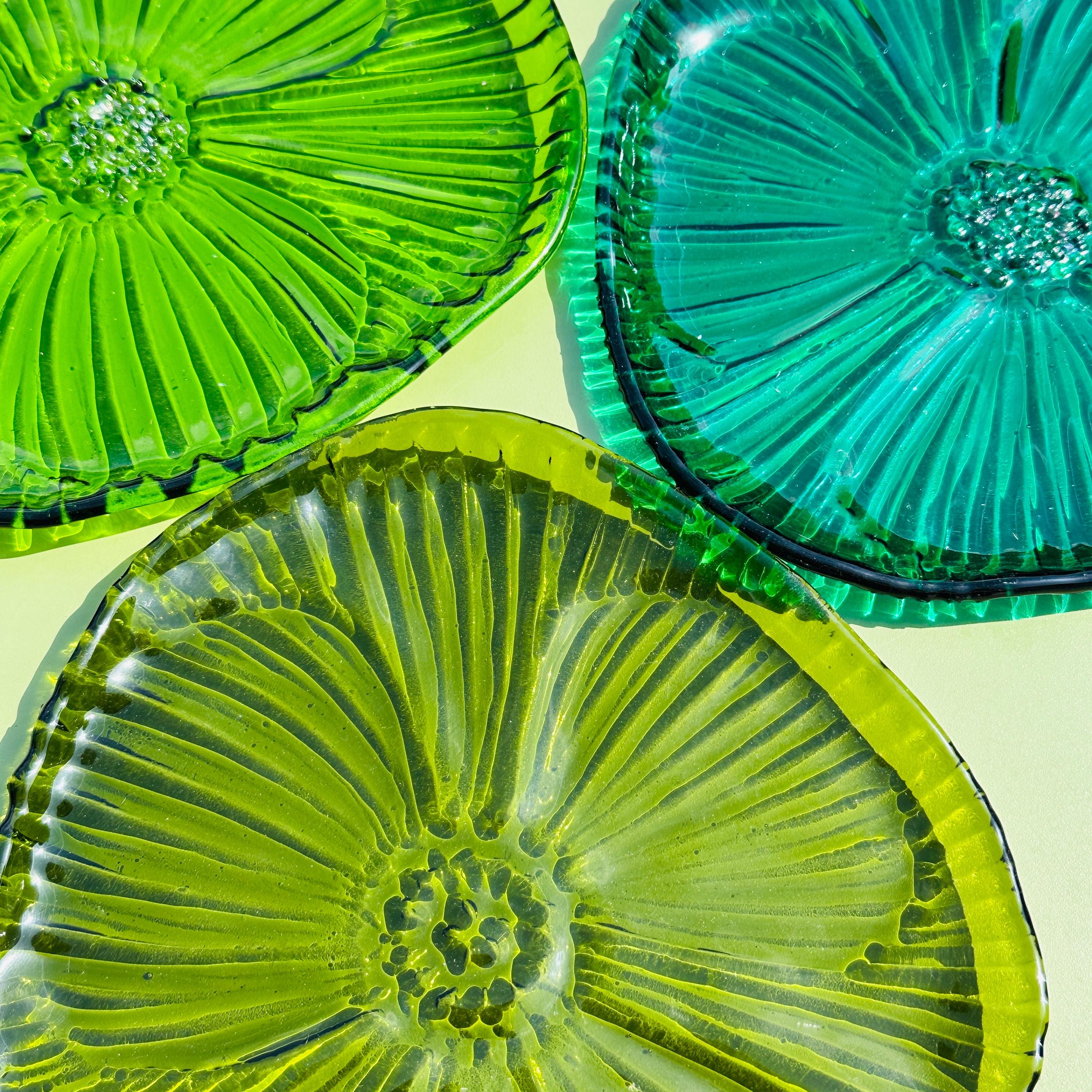 Glass Flower Fused Glass Art Dish, Fern Green. - Etsy