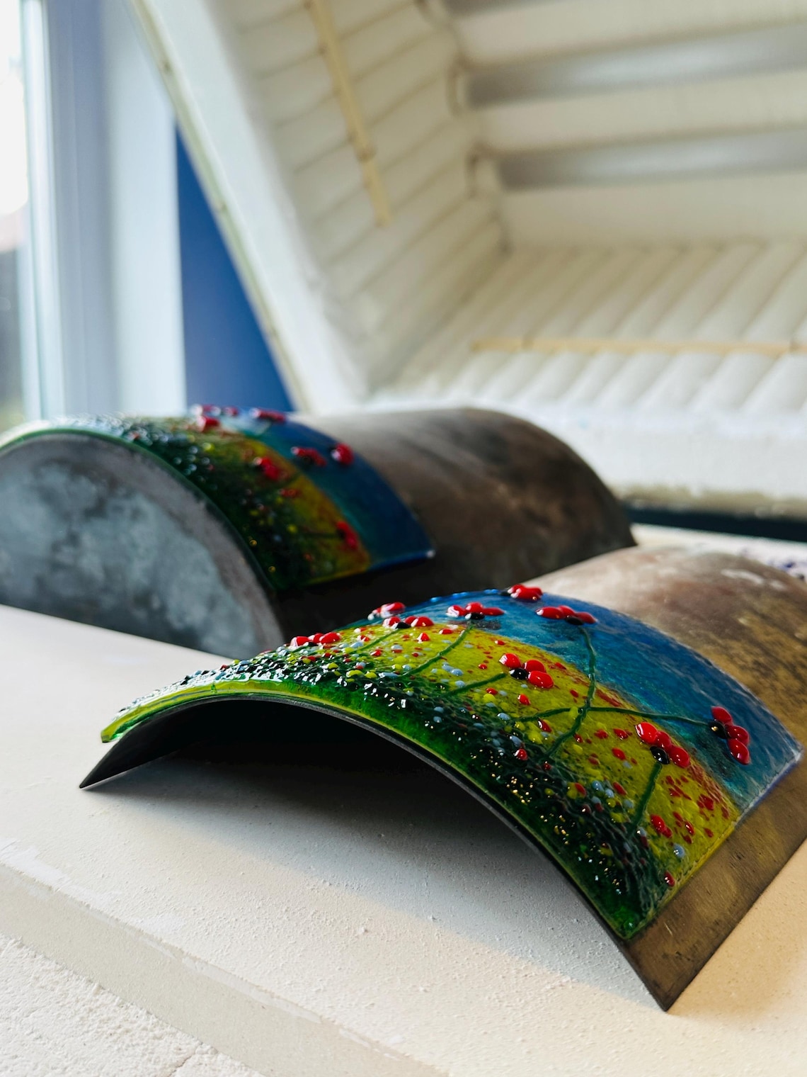 Handmade Fused Glass Poppy Curve: Floral Home Decor - Etsy