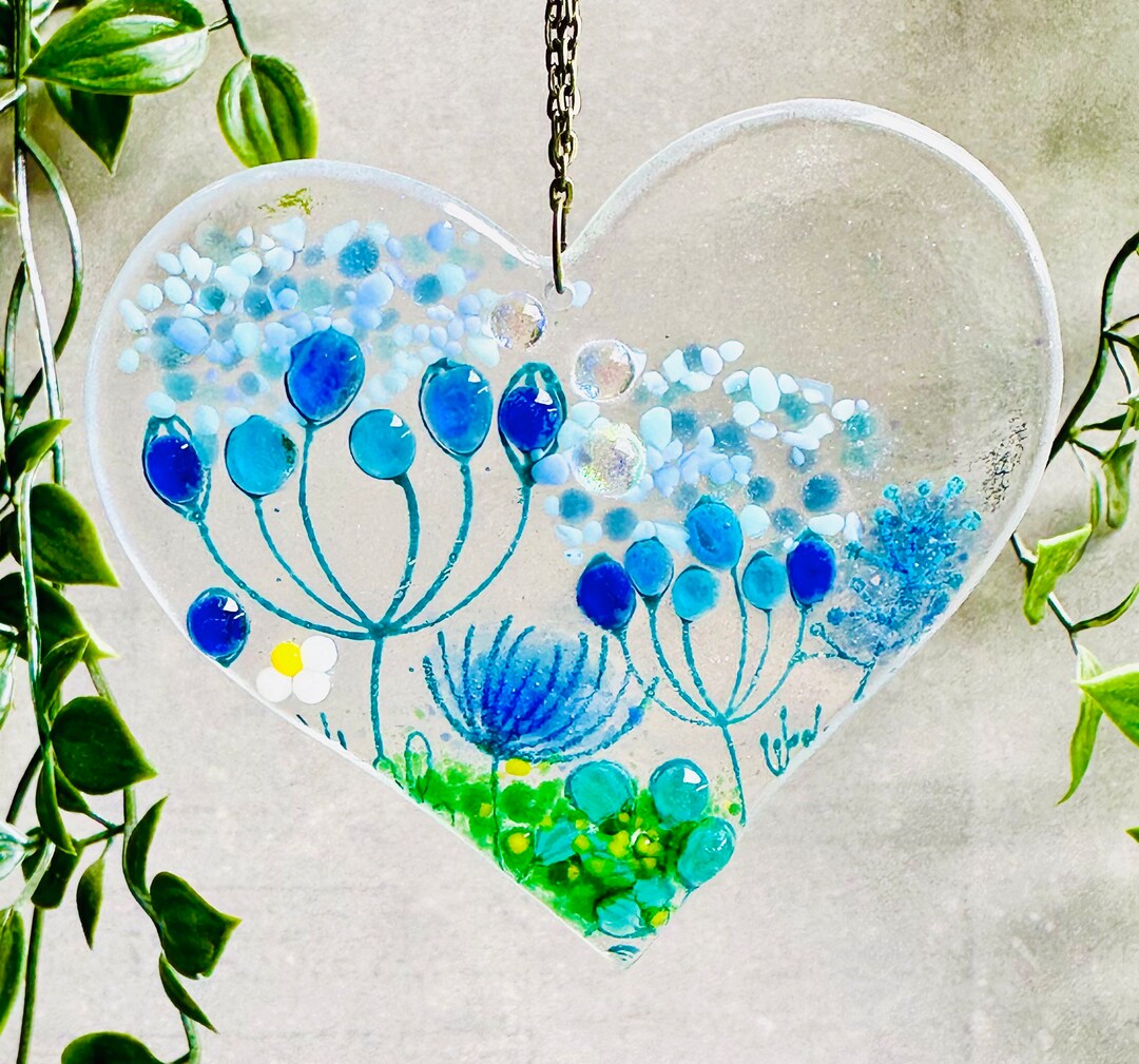 Glass Heart Hanger, Fused Glass Art Heart Gift. - Etsy