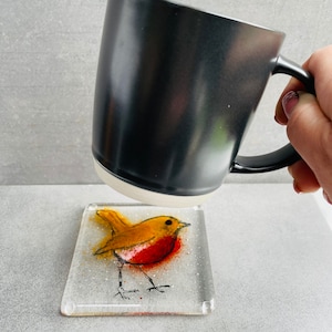 Fused Glass Robin Coaster: Hand Screen Printed Bird Art - Etsy