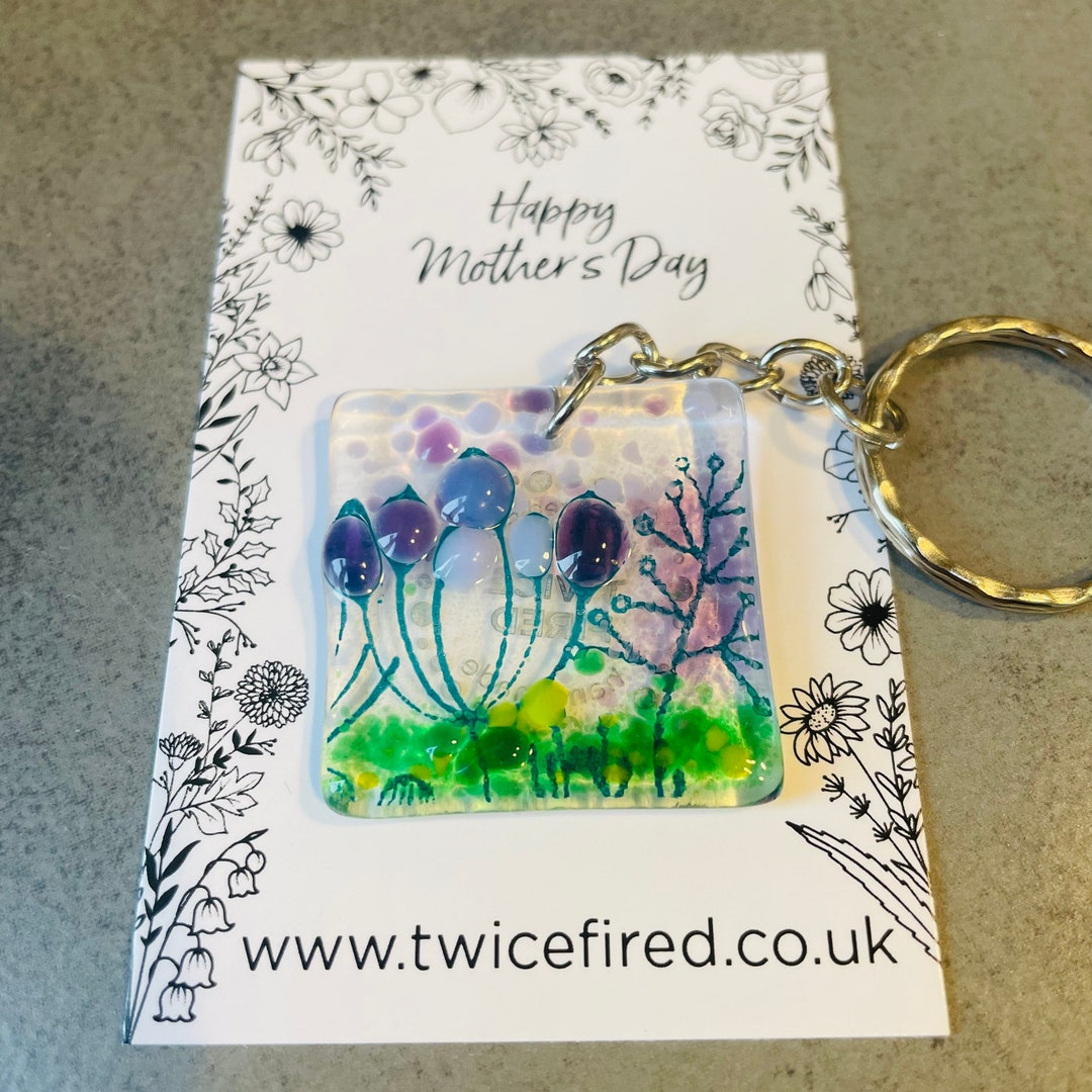 Purple Flower Key Ring, Fused Glass Happy Mothers Day Key Ring. - Etsy