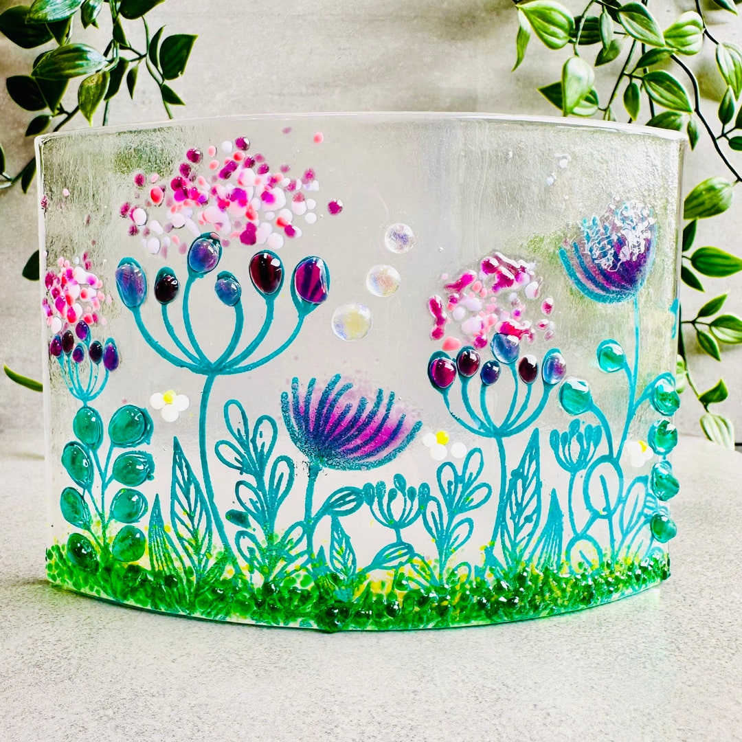 Pink Summer Meadow Fused Glass Curve - Etsy