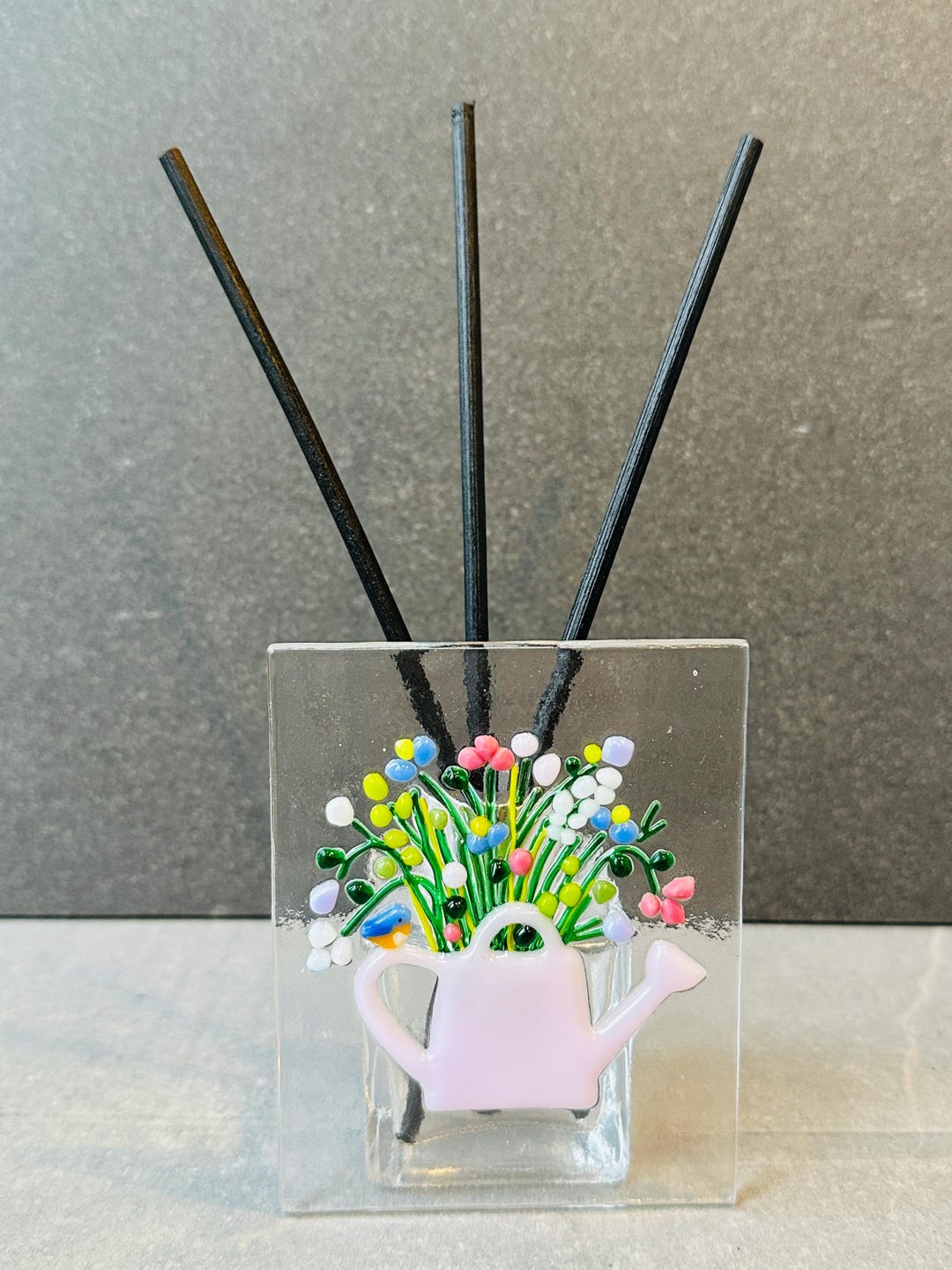 Fused Glass Craft Kit – Pink Watering Can With Flowers Tea Light DIY ...