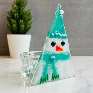 Snowman Christmas Tea Light Decoration, Glass Christmas Decoration ...