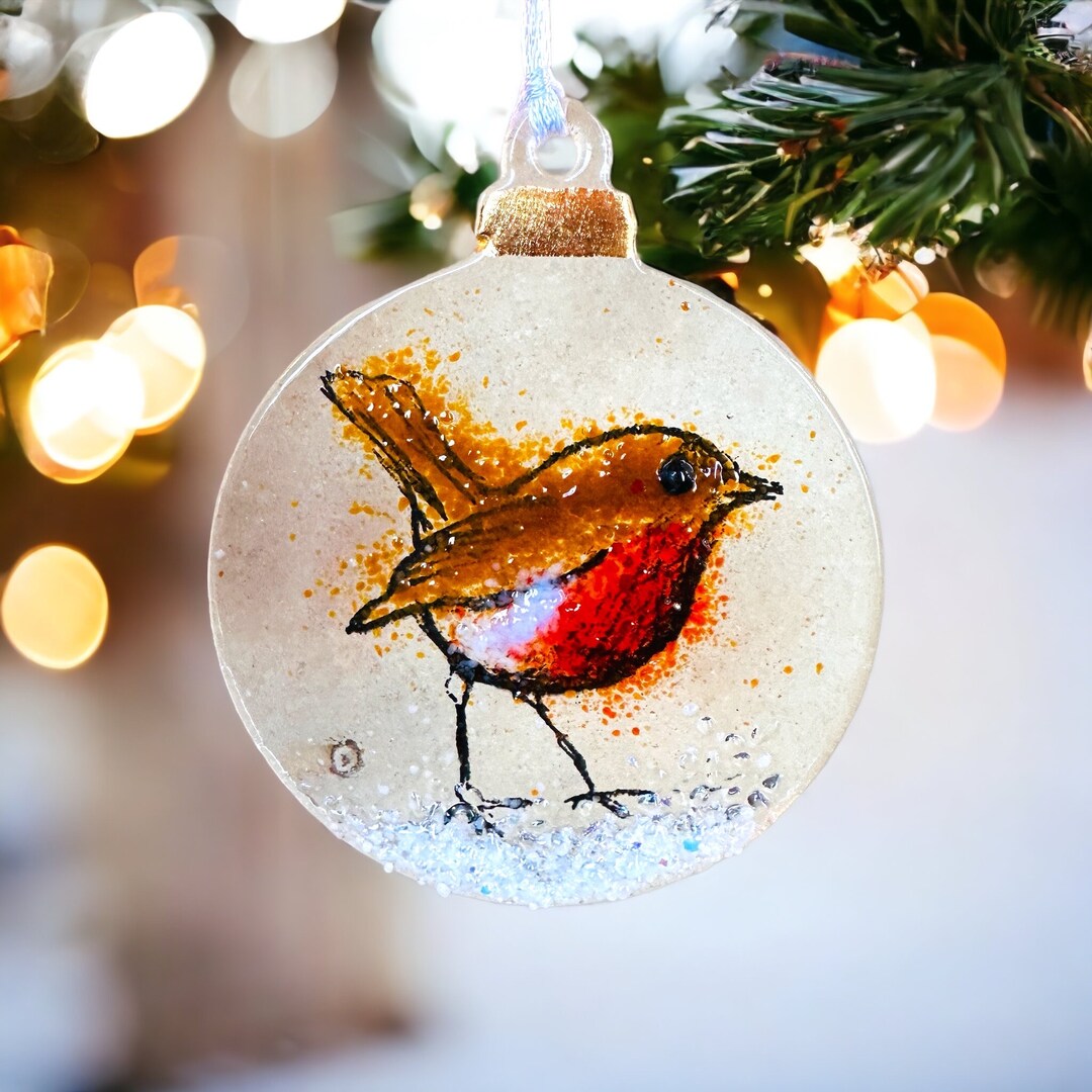 Fused Glass Christmas Robin Bauble: Gold Luster Tree Decoration - Etsy