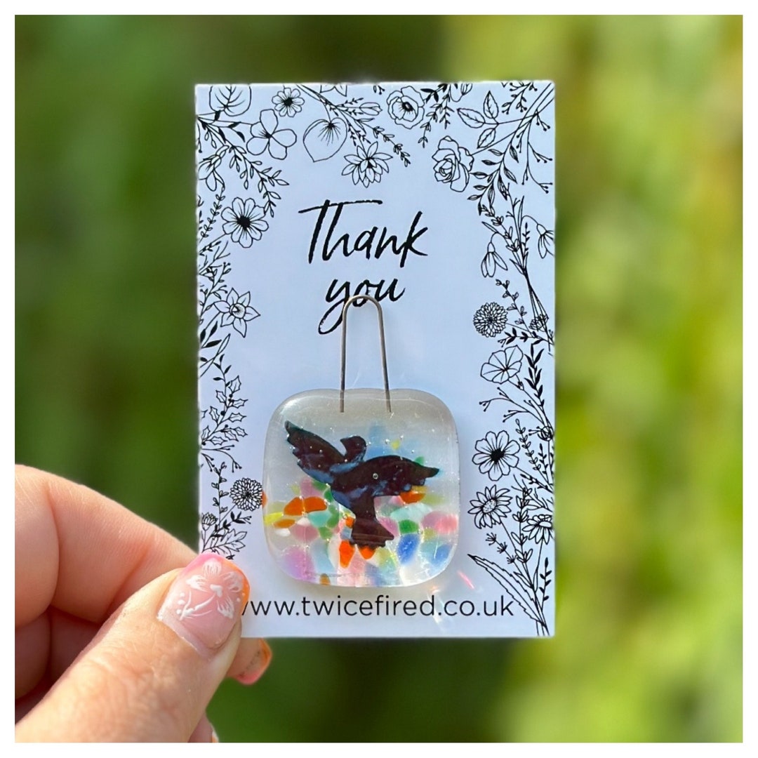 Thank You Glass Token on Gift Card. Bird Design With Multi Colour. - Etsy