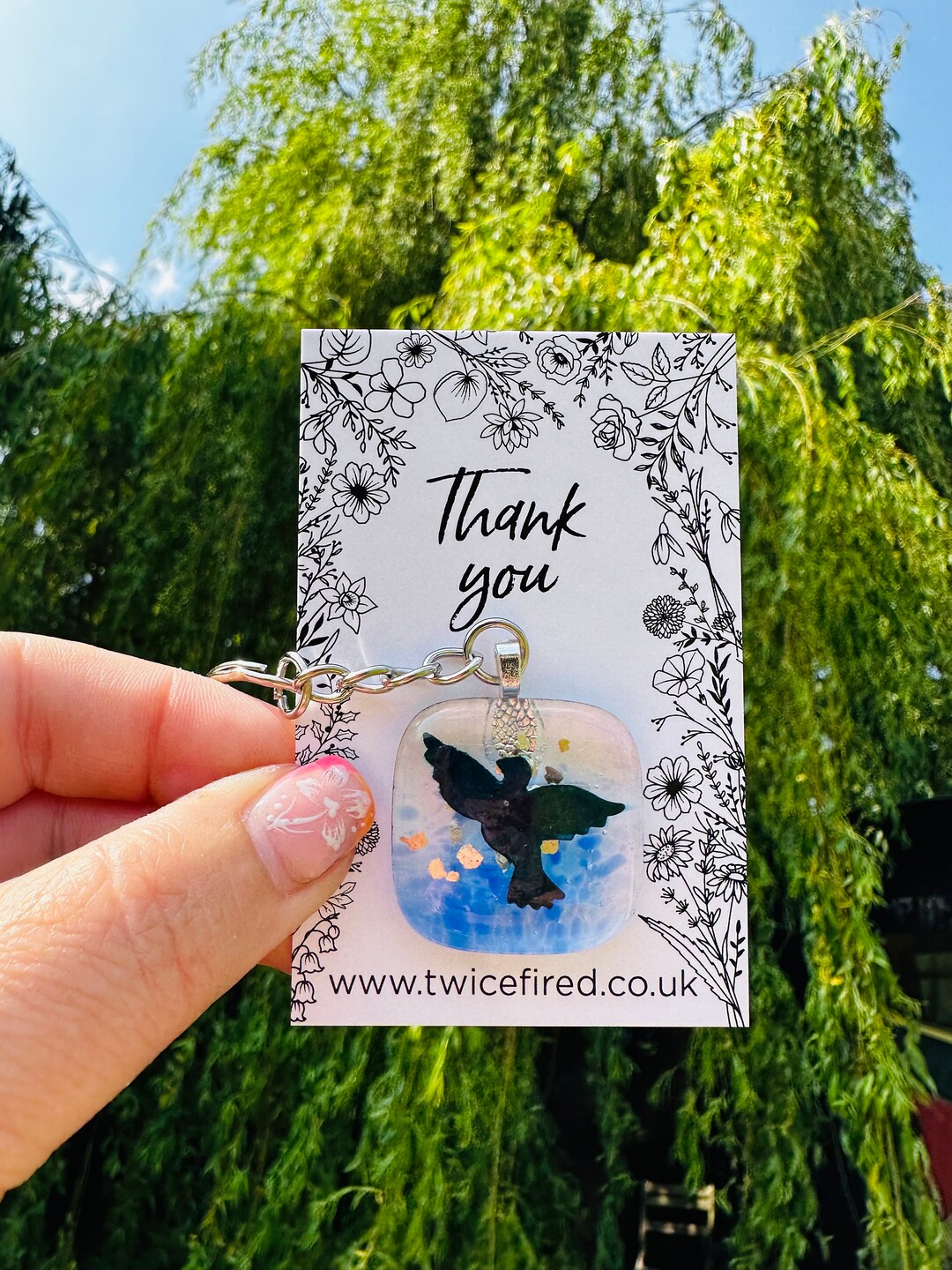 Thank You Fused Glass Blue Bird Key Ring. Teacher Gift. - Etsy