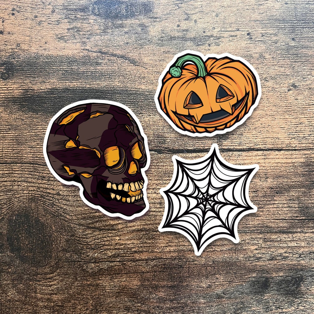 Halloween Stickers Skull Pumpkin Cobweb Spooky Vinyl Sticker Die Cut ...