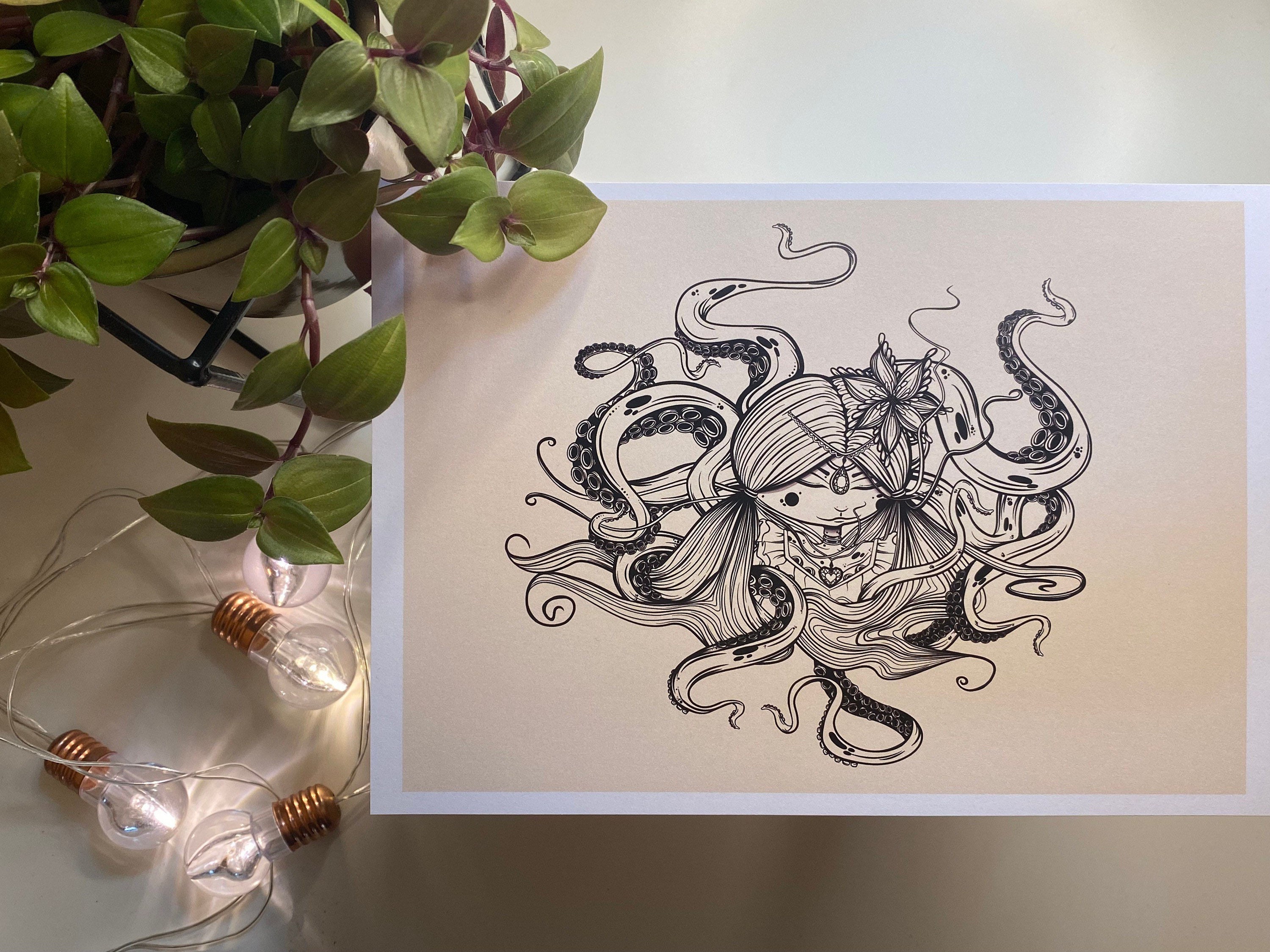 Art Print Fantasy Science Fiction Octo-girl Cute Octopus Princess ...