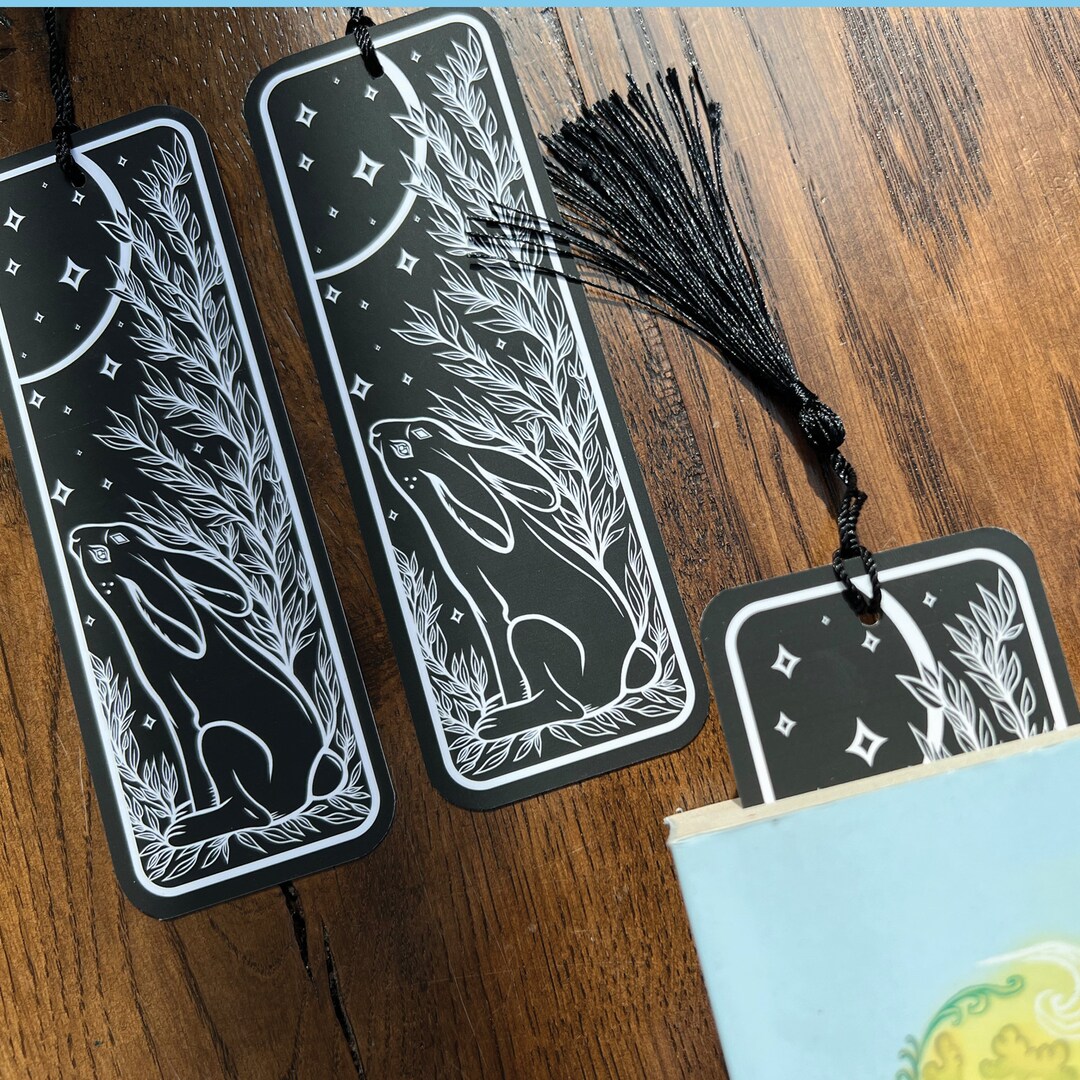 Bookmark - With Tassel - Moon Gazing Hare Illustration - Etsy UK