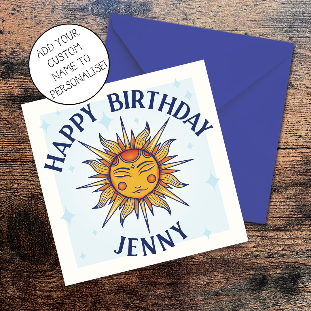 Personalised Happy Birthday Celestial Sun Greetings Card Bohemian ...