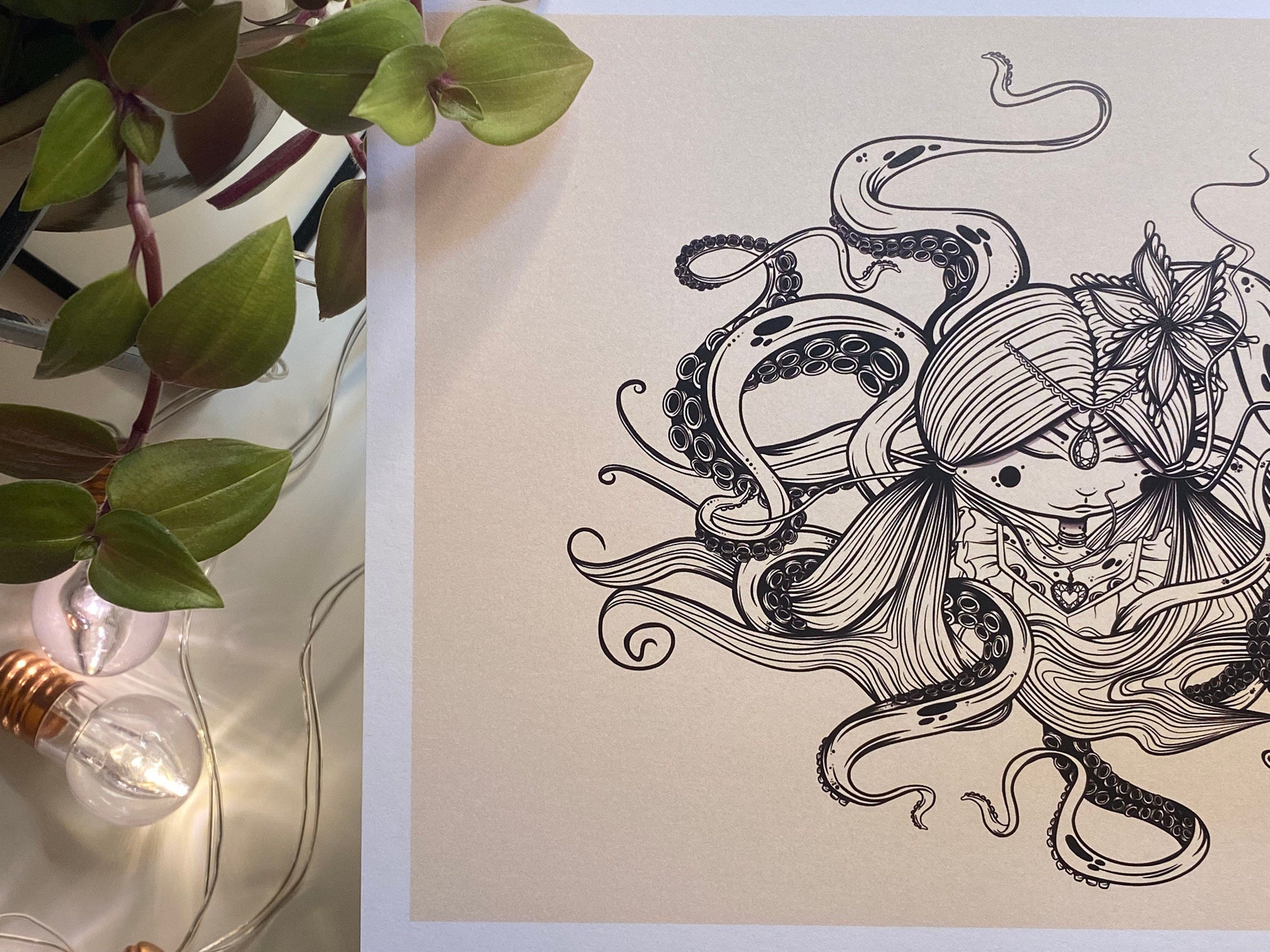 Art Print Fantasy Science Fiction Octo-girl Cute Octopus Princess ...