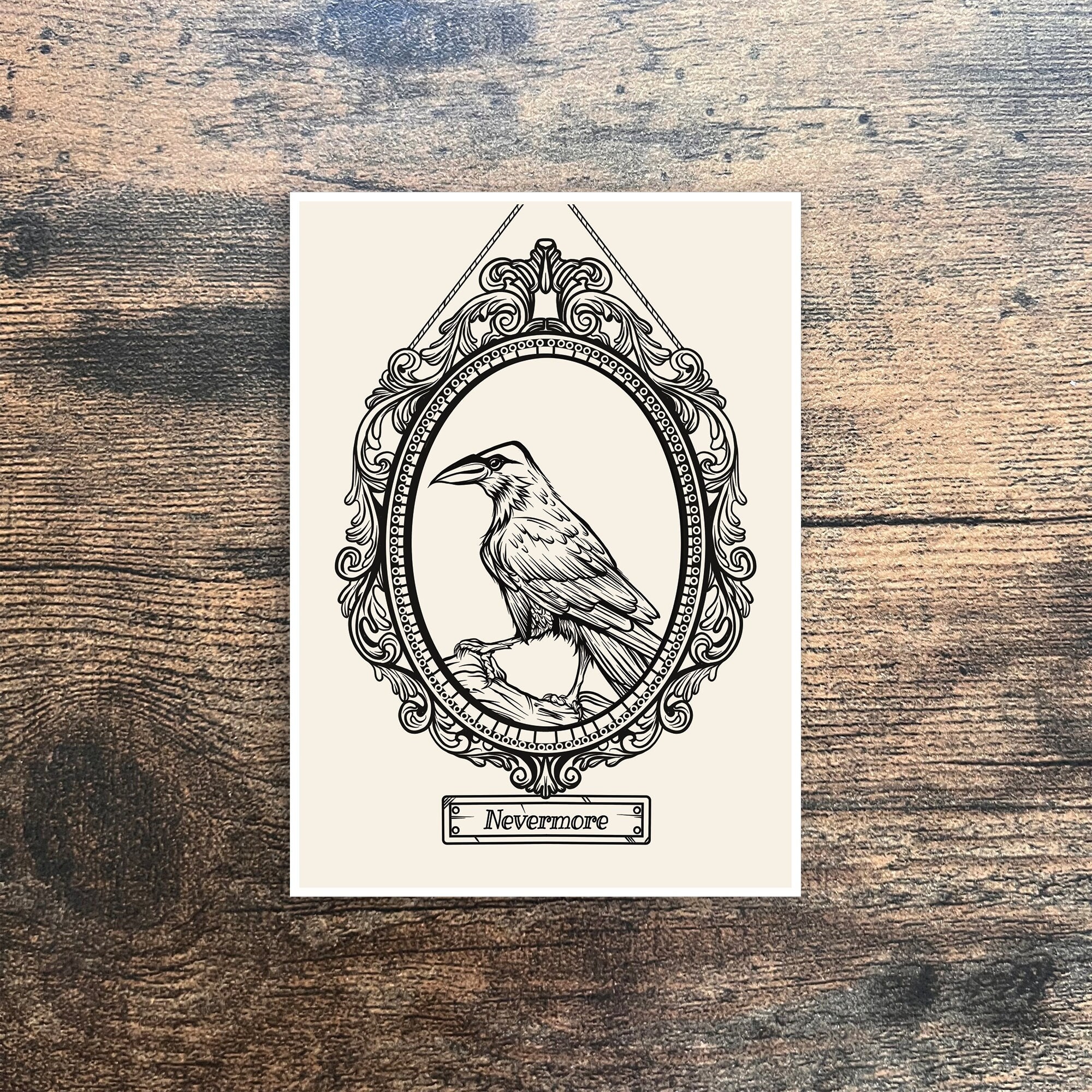 Raven Art Print – Black Line Art of Crow in Ornate Frame | Gothic Bird ...