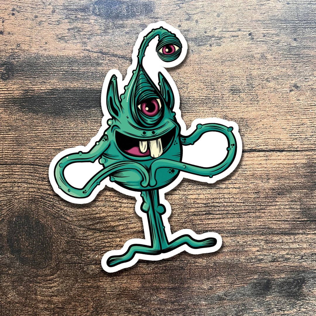 Green Alien Monster Sticker Quirky Cyclops Sticker for Laptops, Journal ...
