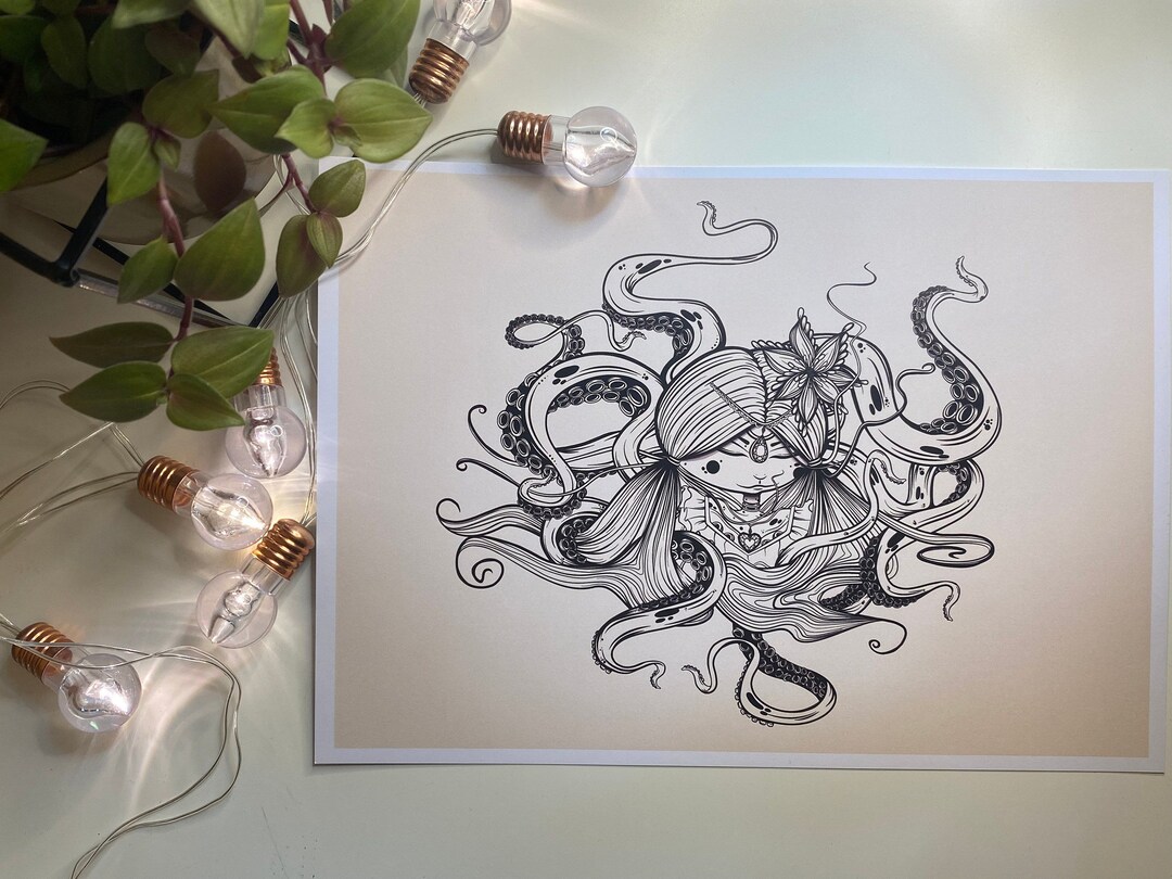 Art Print Fantasy Science Fiction Octo-girl Cute Octopus Princess ...