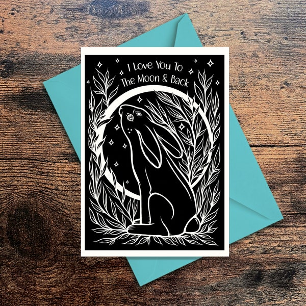 White Rabbit and Moon Card - Etsy