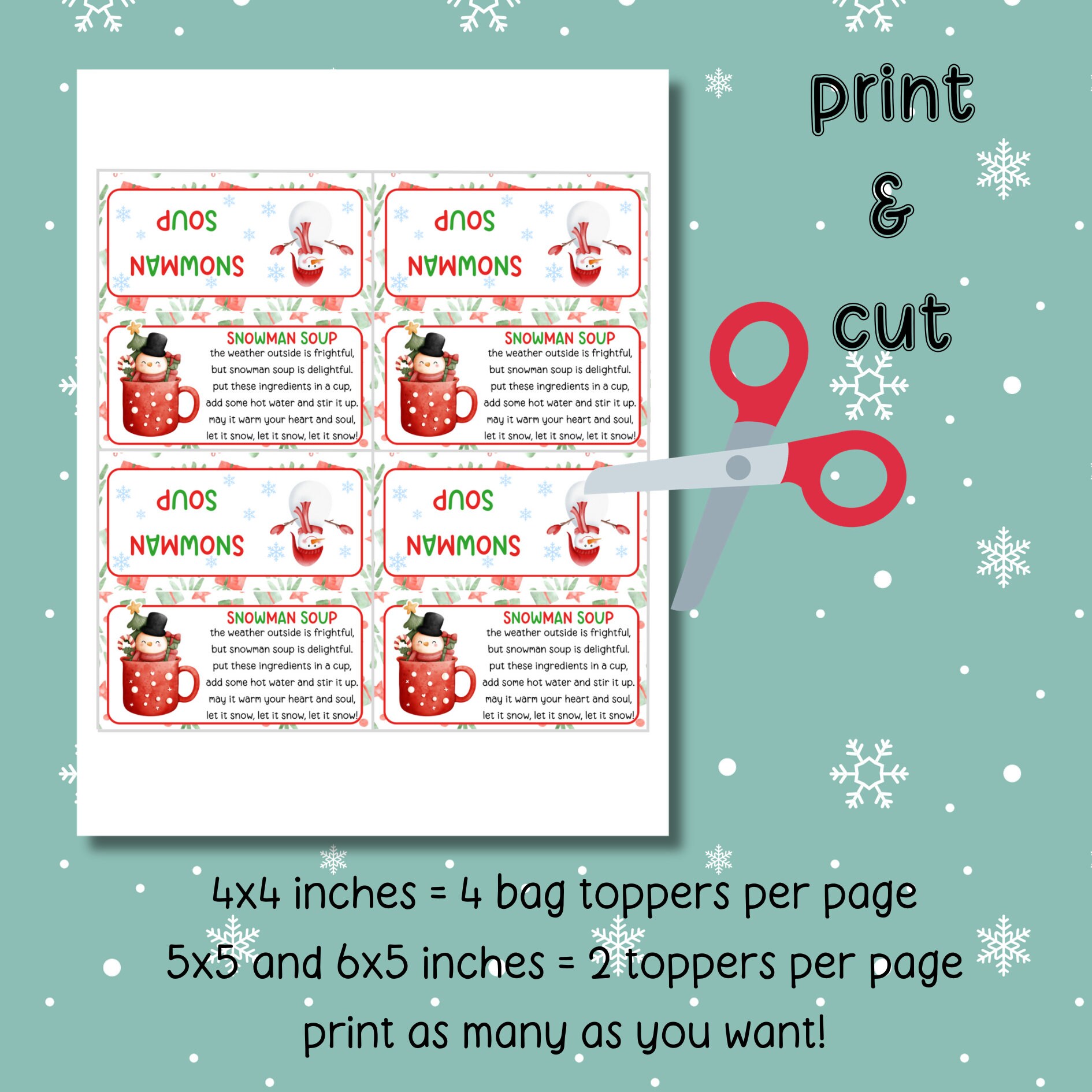 Snowman Soup Printable Bag Topper - Christmas Treat Bag Topper ...