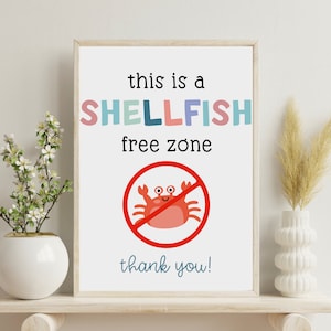 Printable Shellfish Free Zone Sign - Food Allergy Sign - Shellfish ...