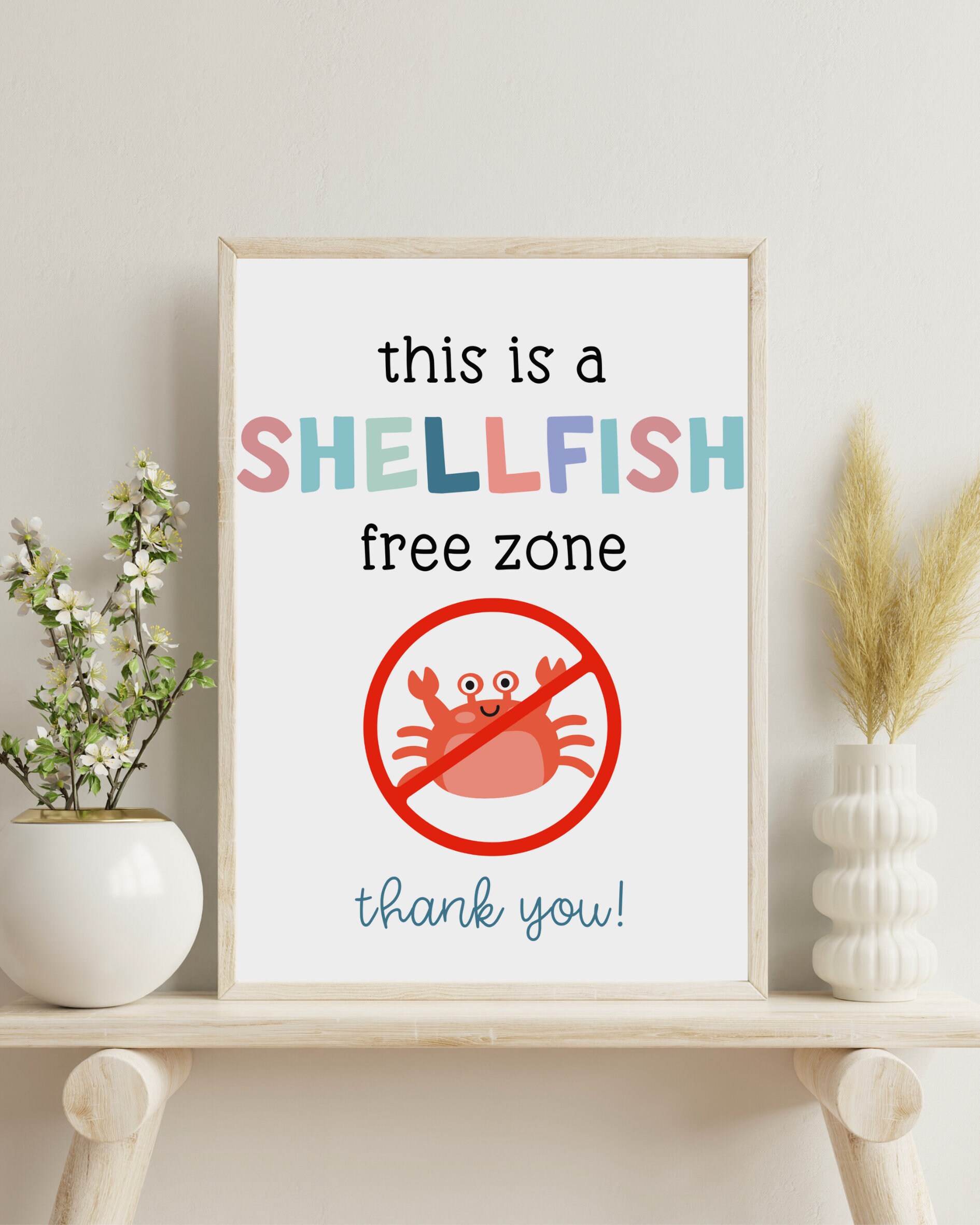 Printable Shellfish Free Zone Sign Food Allergy Sign Shellfish Allergy ...