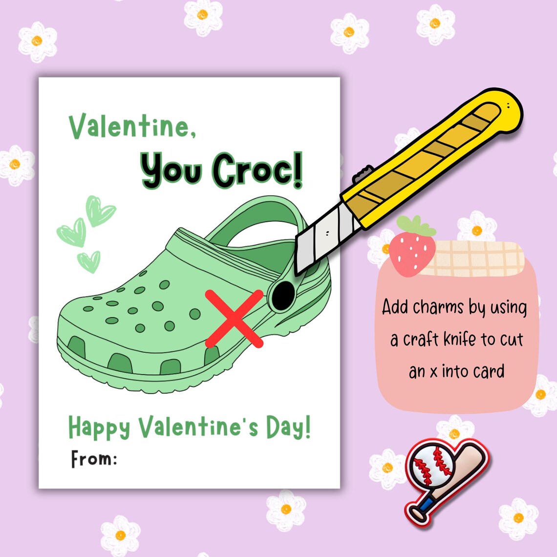 Kids Croc Valentine Card Printable - Printable Shoe Charm Valentine's ...