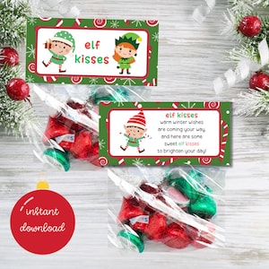 Elf Kisses Printable Treat Bag Topper - Christmas Candy Bag Topper ...