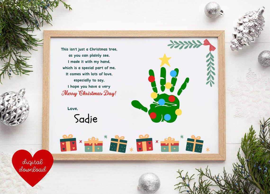 Christmas Handprint Craft Template for Kids Printable - Christmas Poem ...