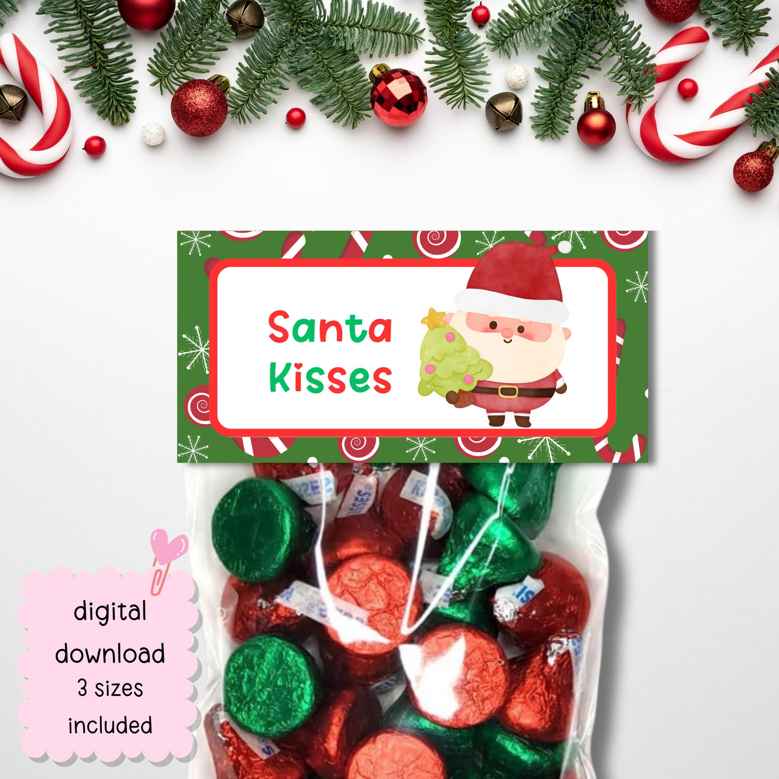 Santa Kisses Printable Treat Bag Topper - Christmas Candy Bag Topper ...