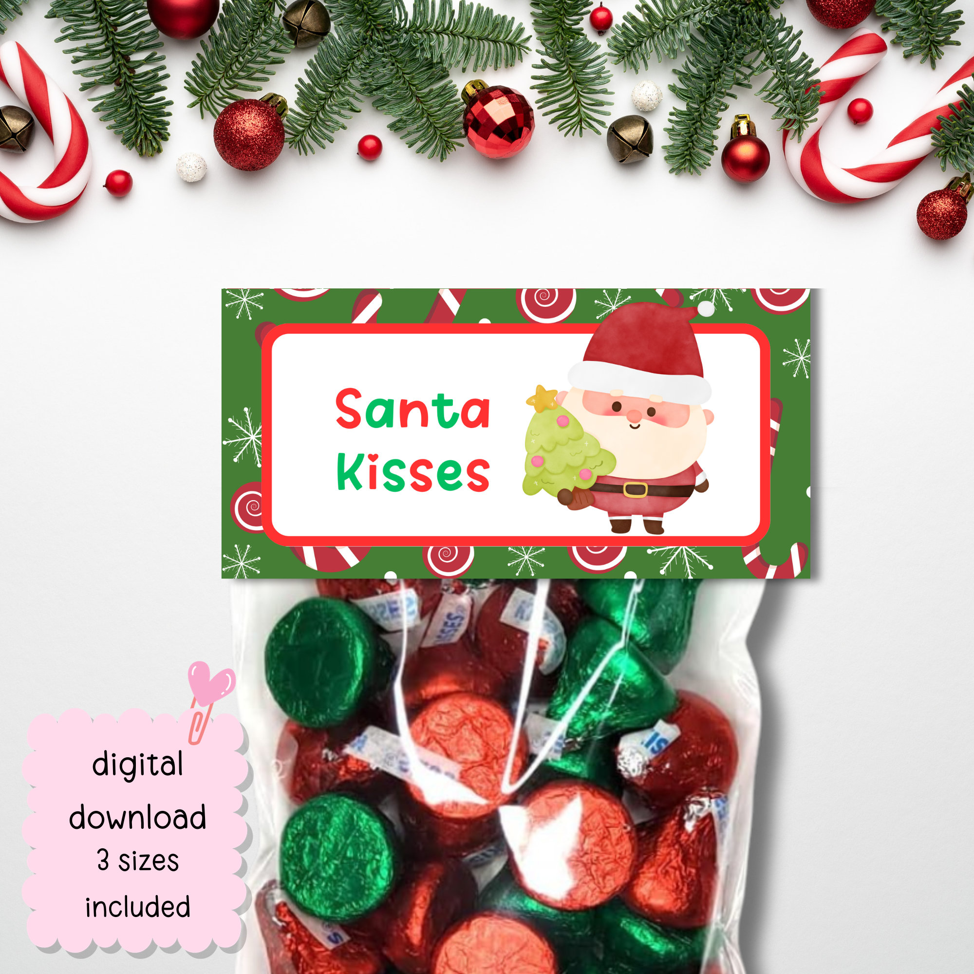 Santa Kisses Printable Treat Bag Topper - Christmas Candy Bag Topper ...